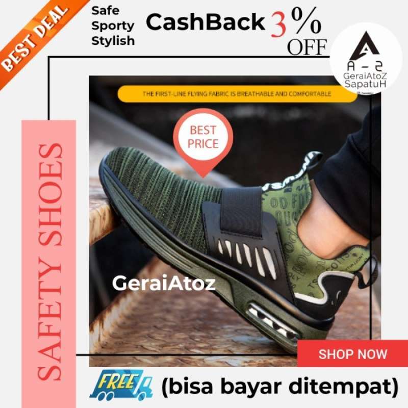 Promo Sepatu Safety Shoes Sporty Flip-on Ringan Nyaman Reflektor Hijau ...