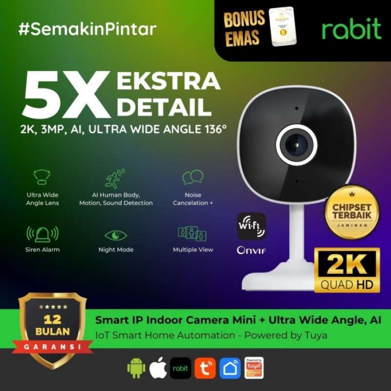 Jual Rabit Smart Ip Cctv Camera Indoor Wide Angle Full Hd 2k 3 Mp - V ...