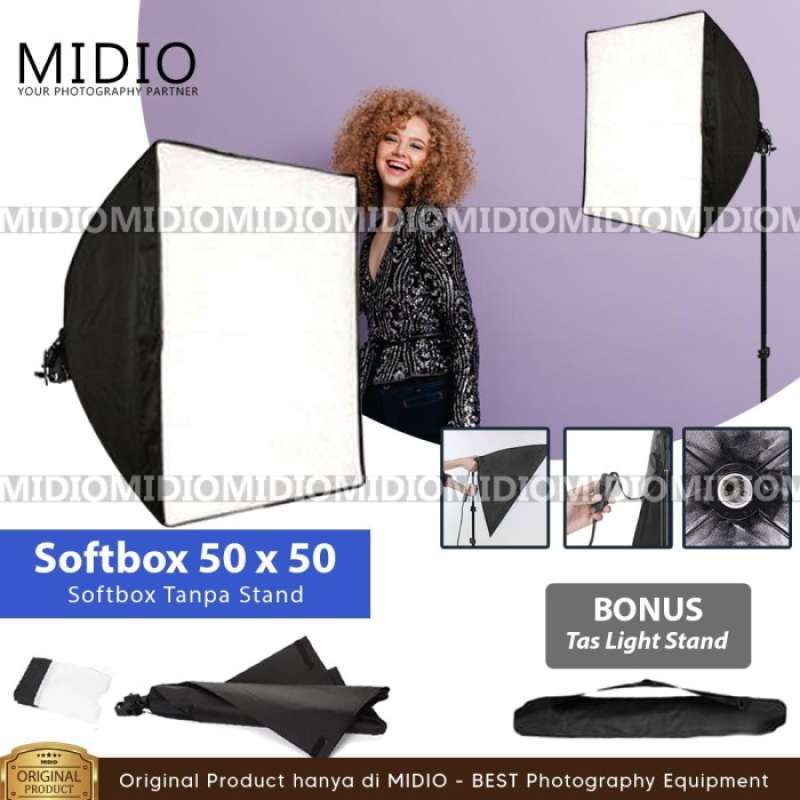 Jual Midio Softbox 50x50 Single Socket E27 Foto Studio + Kain Diffuser ...