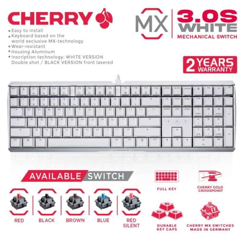 Promo Keyboard Mechanical Cherry Wired Tkl White Mx3.0s Mx 3.0s 3.0 S Nbl Diskon 23% Di Seller ...