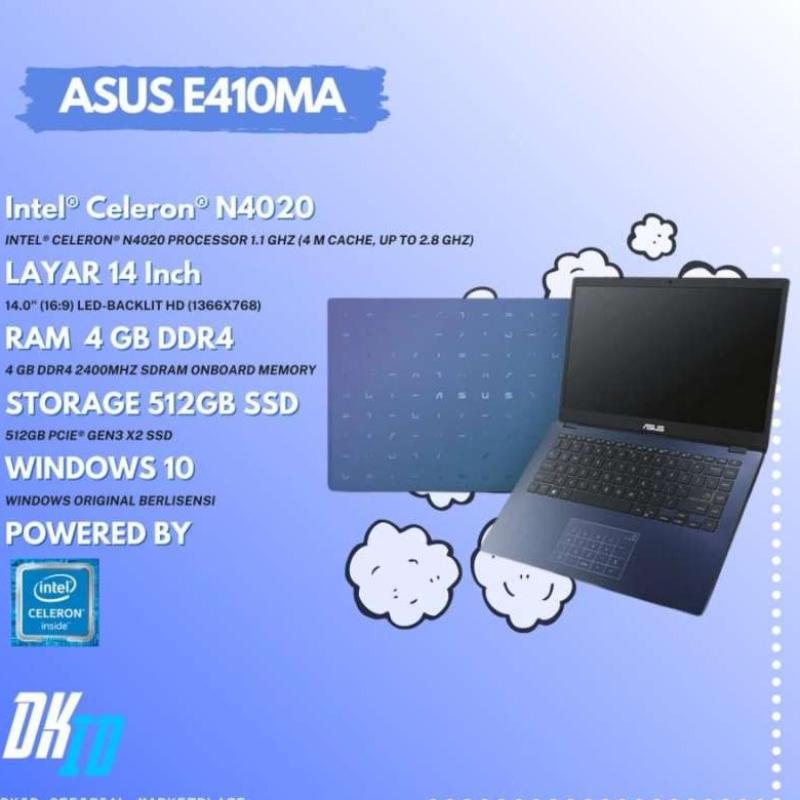 Jual LAPTOP ASUS E410MA - INTEL N4020 DDR4 4GB 512GB SSD INTEL UHD 14 ...