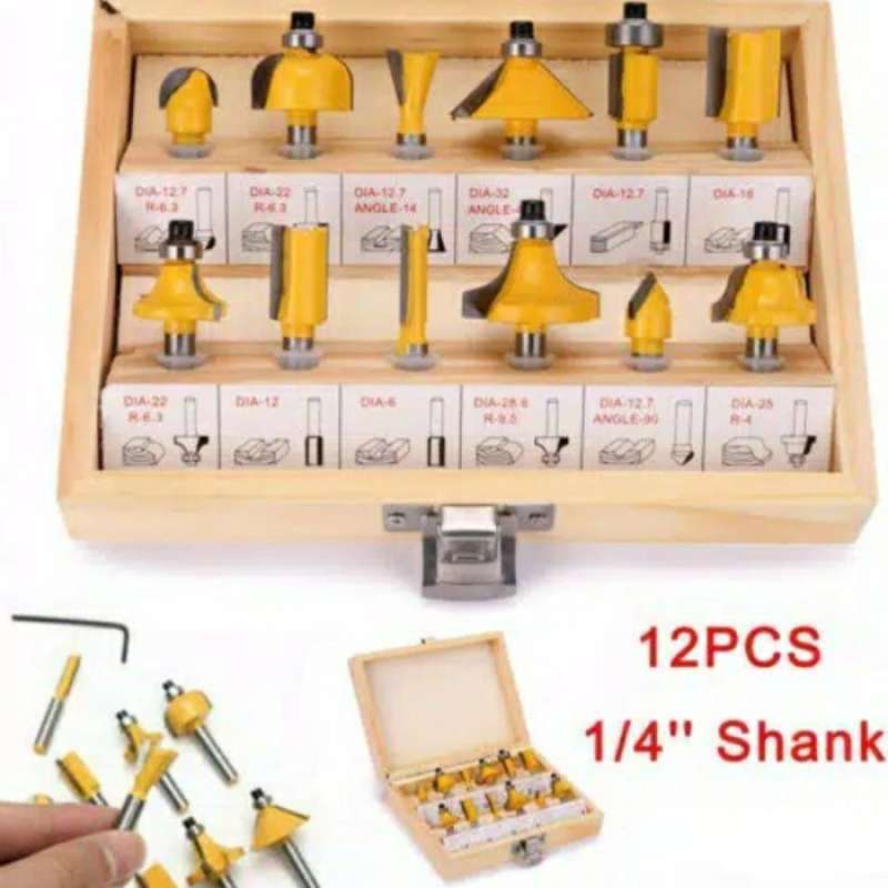 Jual Mata Router Bits Set 12pcs 1/4 Shank - Mata Profil - Mata Trimmer ...