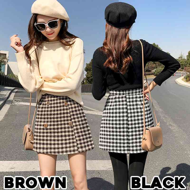 Jual Karakorea 7729 Aegyo Mini Skirt/korean Mini Skirt/rok Kotak Tweed ...