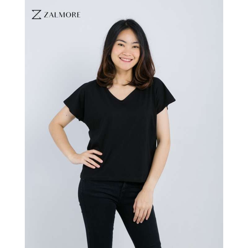 Promo Zalmore Women Vneck Loose T-shirt Premium Cotton - Kaos Wanita ...