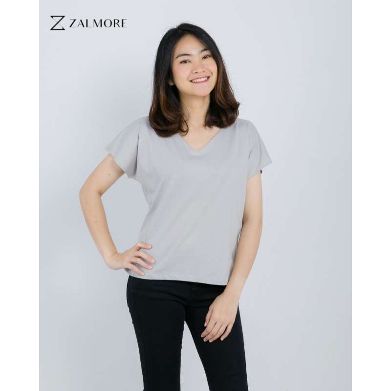 Promo Zalmore Women Vneck Loose T-shirt Premium Cotton - Kaos Wanita ...