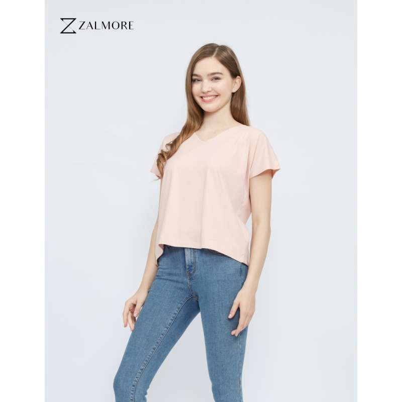 Promo Zalmore Women Vneck Loose T-shirt Premium Cotton - Kaos Wanita ...
