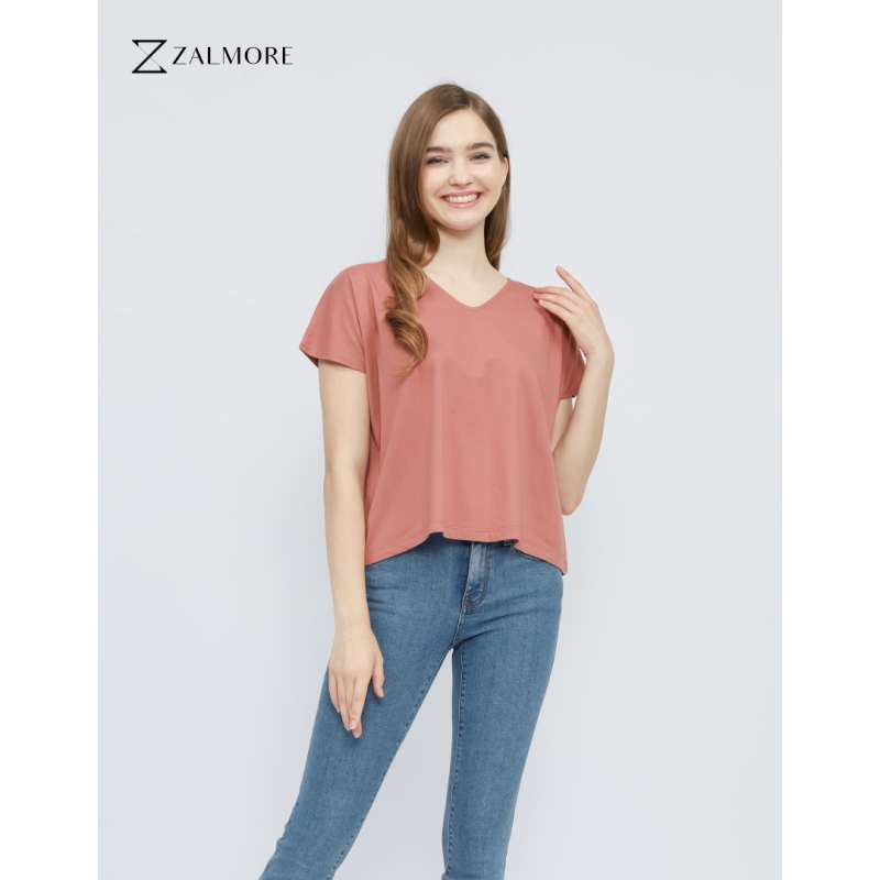 Promo Zalmore Women Vneck Loose T-shirt Premium Cotton - Kaos Wanita ...