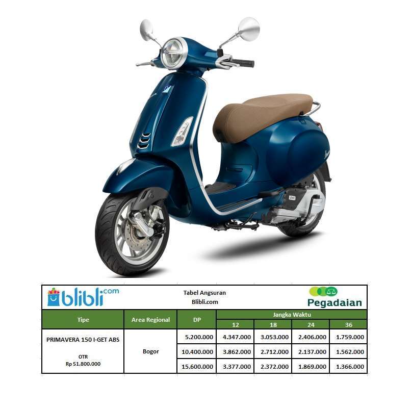 Jual Pegadaian - [dp] Vespa Primavera 150 I-get Abs Sepeda Motor [otr Bogor] - 10% 18 Blue ...