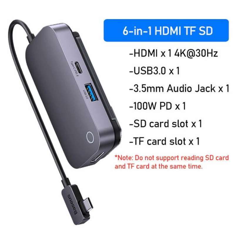 Promo Baseus 6 In 1 Usb Type C Hub To Hdmi 4K Usb3.0+Sdtf 100W Fast ...