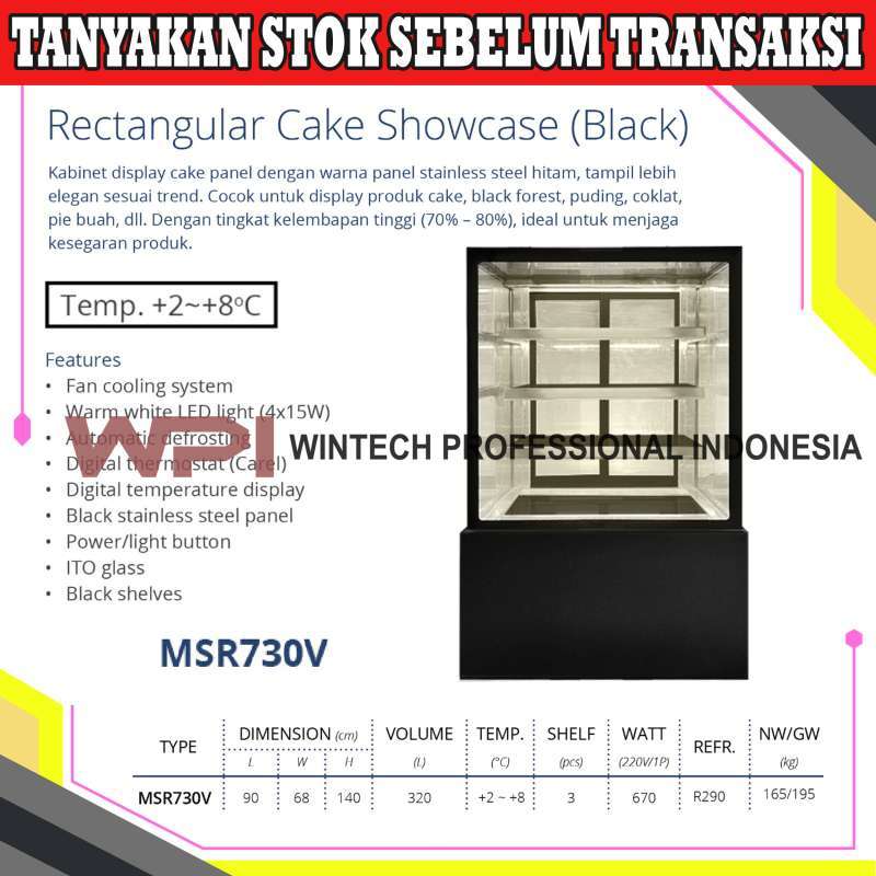 Jual Gea MSR730V Rectangular Cake Showcase Black / Pemajang & Pendingin Kue Bentuk Persegi ...