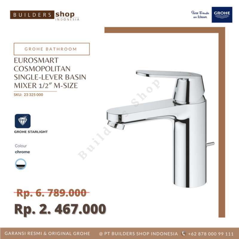 Promo GROHE 23325000 - Eurosmart Cosmopolitan Single-Lever Basin Mix. 1/2â€³ Diskon 23% di ...