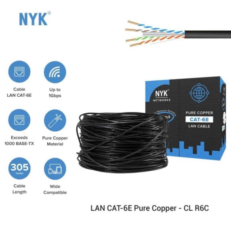 Jual NYK Kabel Lan Cat6E Pure Copper Ethernet Cable 305M 1 Roll di ...