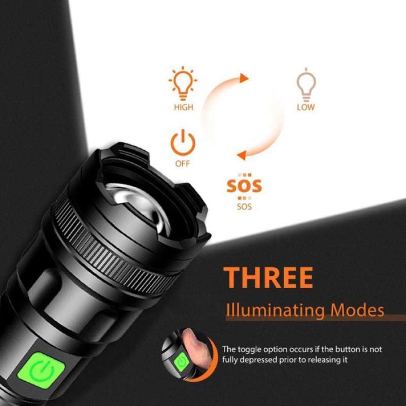 Jual Senter LED Super Terang Tactical Zoom Outdoor Rechargeable ...