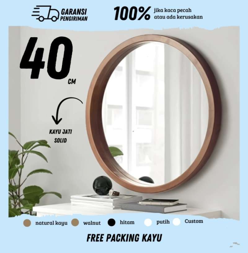 Promo Cermin Bulat Minimalis Diameter 40 Cm | Frame Kayu Jati Solid ...