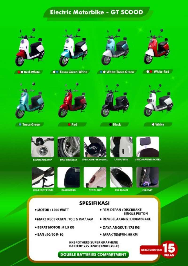 Jual Harga Subsidi Motor Listrik Greentech Gt Scood 1500watt Garansi ...