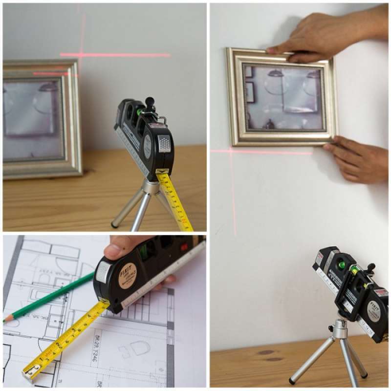 Promo Waterpass Laser plus Meteran Ukur Level Pro 3 + Tripod Holder Set ...