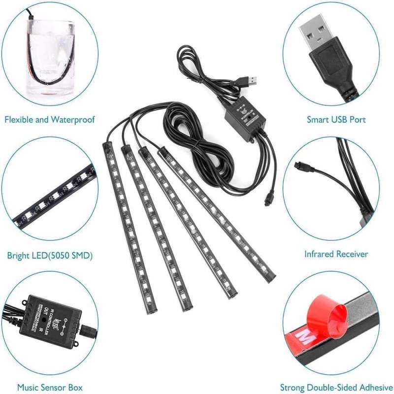 Jual Anmingpu Lampu Led Strip Flexible Rgb Car Foot Light 36 Led Usb ...