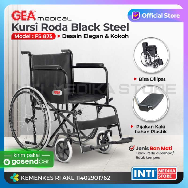 Promo Gea - Kursi Roda Standar Rumah Sakit Black Steel Fs 875 Diskon 23 ...