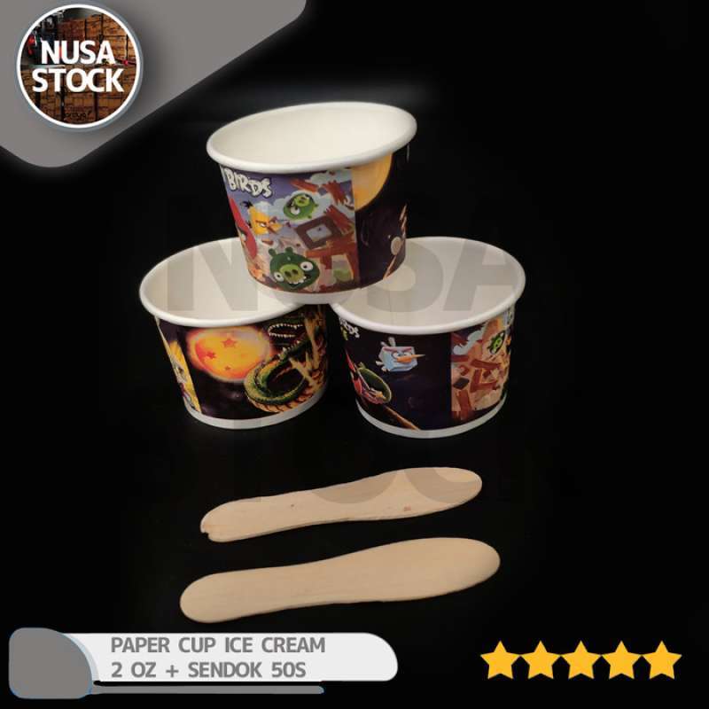 Jual Paper Cup Kertas Es Ice Cream Puding Jelly 2 Oz 65 Ml + Sendok 50 ...