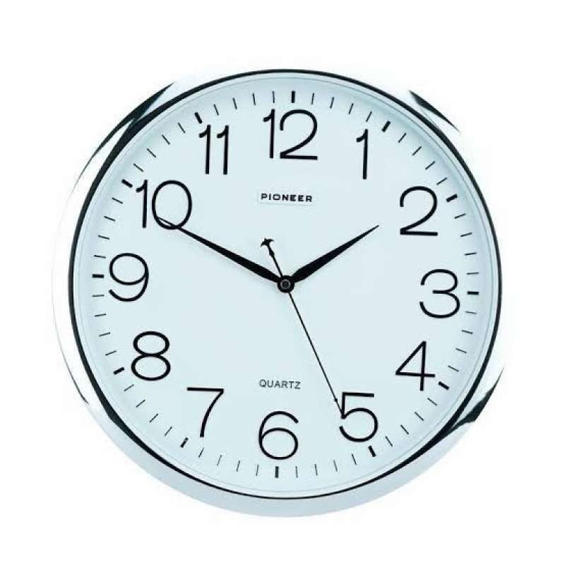 Promo Jam Dinding Pioneer Ukuran Besar 36 Cm Putih Polos Frame Silver ...