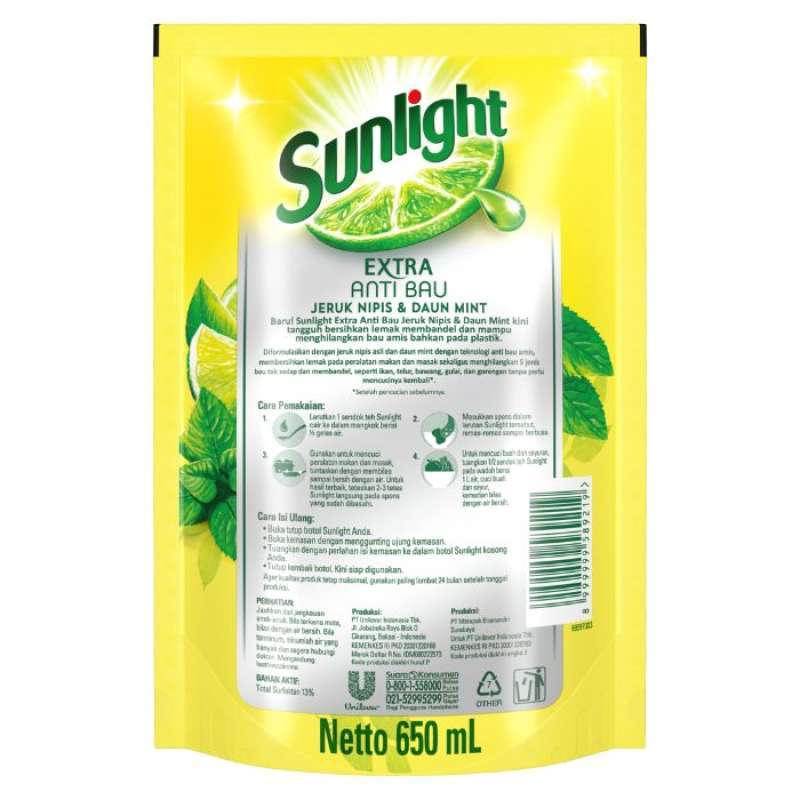 Promo Sunlight Sabun Cuci Piring Cair Refill Extra Anti Bau 650 mL [3 Pcs] Diskon 43% di Seller ...