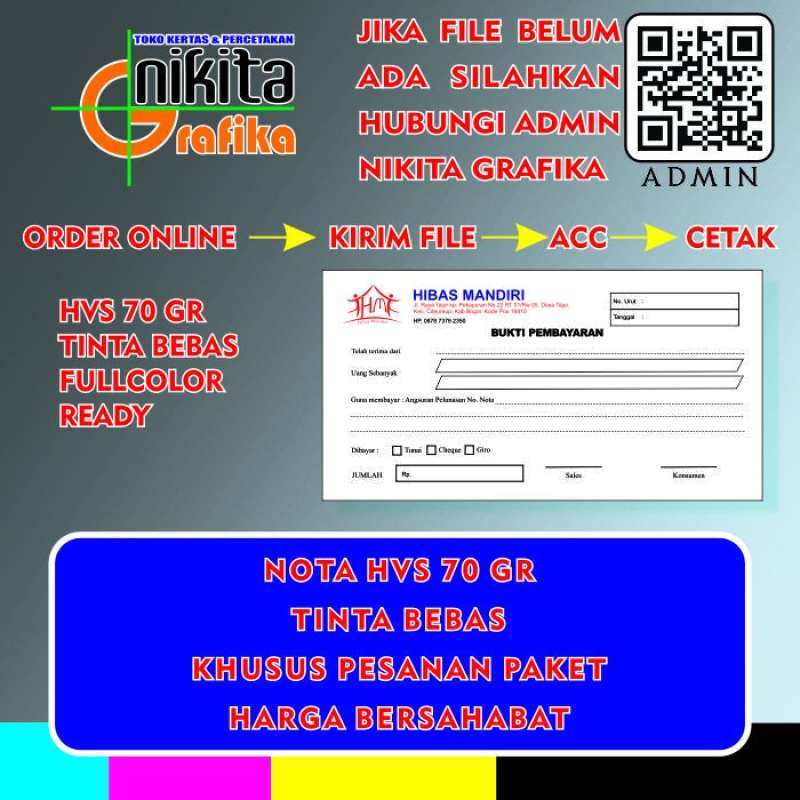 Promo Nota 1 Ply / Kop Surat Hvs 70 Gr Cetak 1 Rim - Multicolor Diskon ...