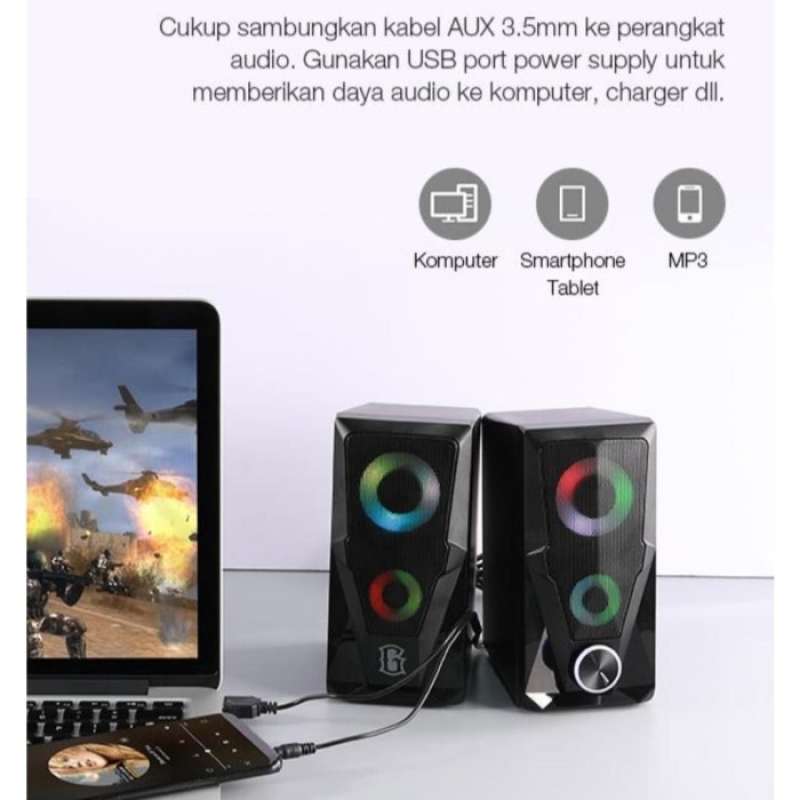 Promo E Sport Gaming Speaker Rgb Flow Lightning Effects With Aux Stereo ...
