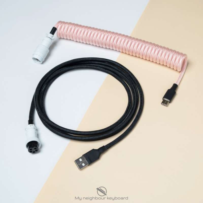 Promo OLIVIA Pink x Black Coiled Cable Mechanical Keyboard Type C ...