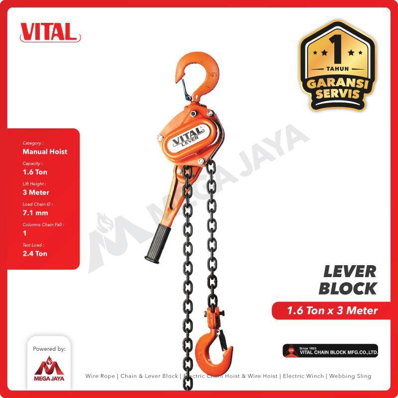 Jual VITAL Lever Block / Lever Hoist 1.6 Ton x 3 Meter di Seller ...