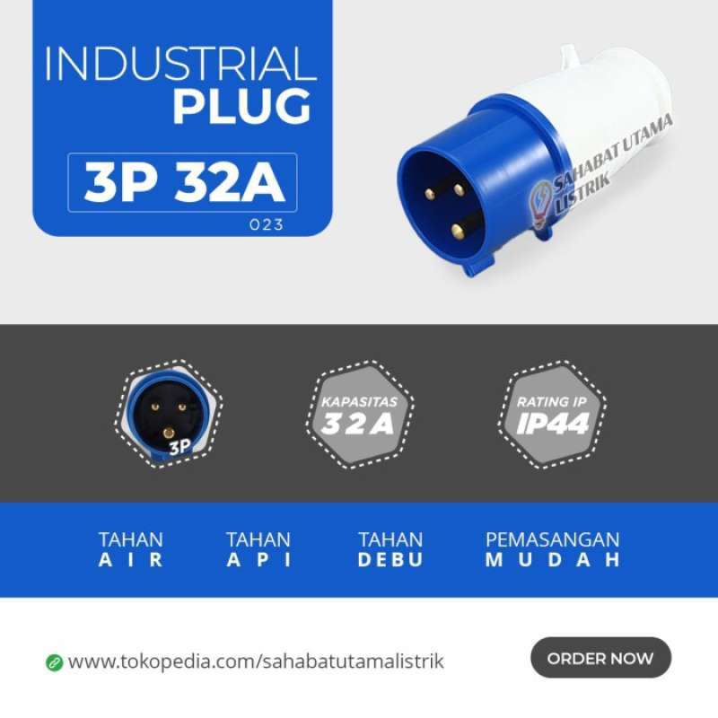 Promo Steker Genset Industrial Plug 3p 3pin 3 Pin Pole Kaki 32a Diskon ...