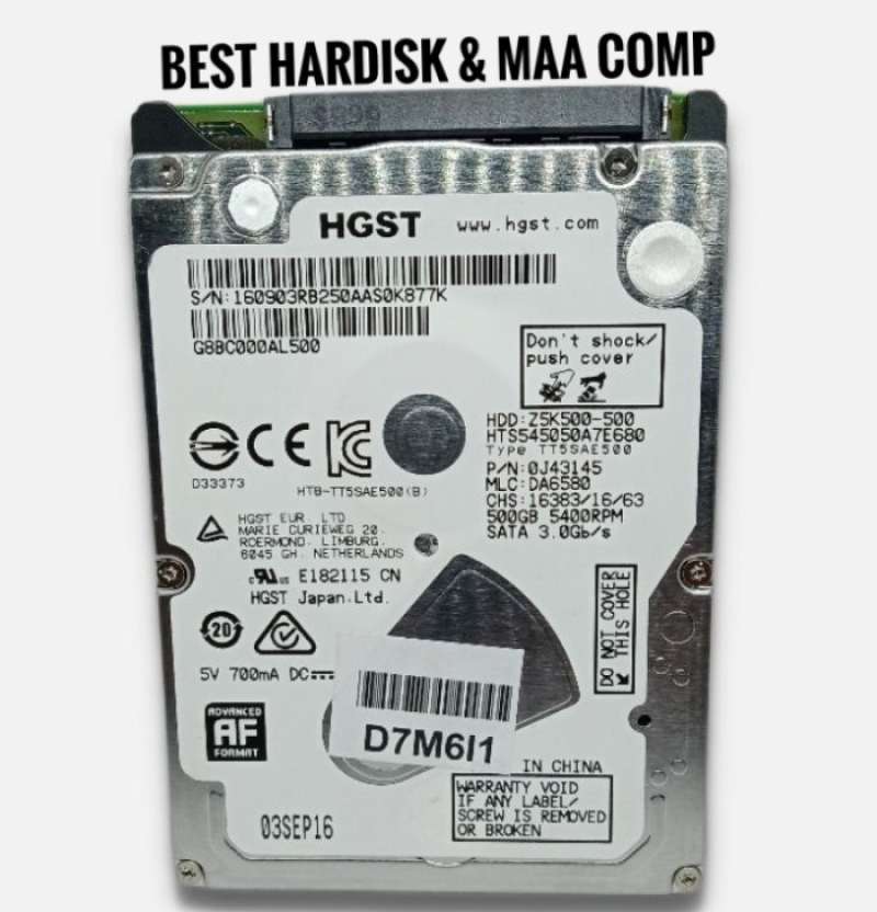 Promo HARDISK INTERNAL LAPTOP HGST/HITACHI 500GB GARANSI 1 TAHUN Diskon ...