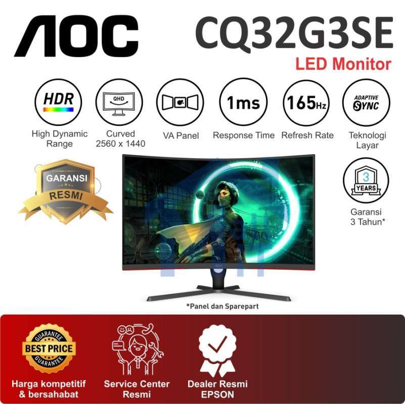 Jual Monitor AOC Gaming CQ32G3SE 31.5 IPS 1080 165HZ Curved QHD HDMI DP ...