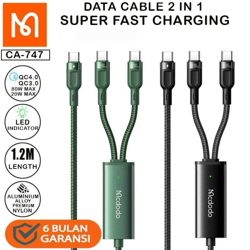 Promo MCDODO CA-747 Kabel USB Type C To Dual Type C Fast Charge 100W PD 2in1 Diskon 23% di ...