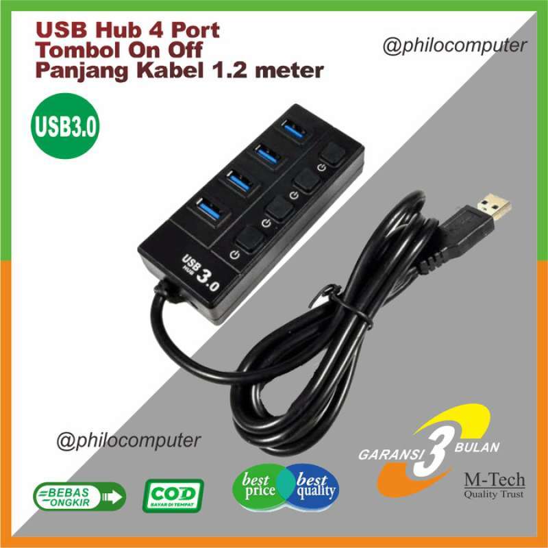 Promo 4 Port Hub Usb3.0 Mtech On Off Tombol Kabel 1.2M High Speed 5Gbps Diskon 23% di Seller ...