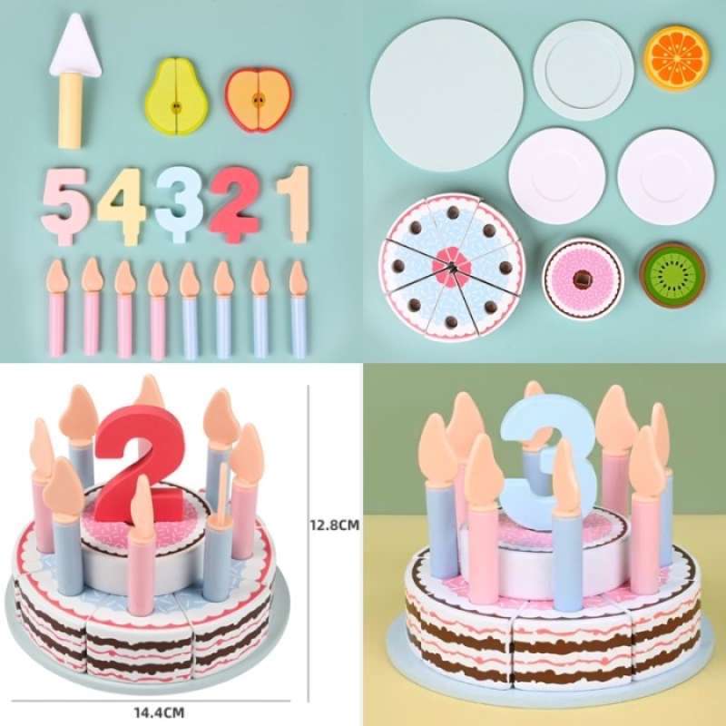 Promo Wooden birthday cake toys mainan kue ulang tahun anak pretend ...