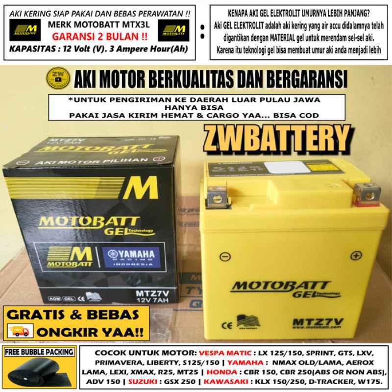 Jual Aki Motor KLX 150, Yamaha R25, CBR 250 MTZ7V MOTOBATT di Seller Edumart Super - Cengkareng ...