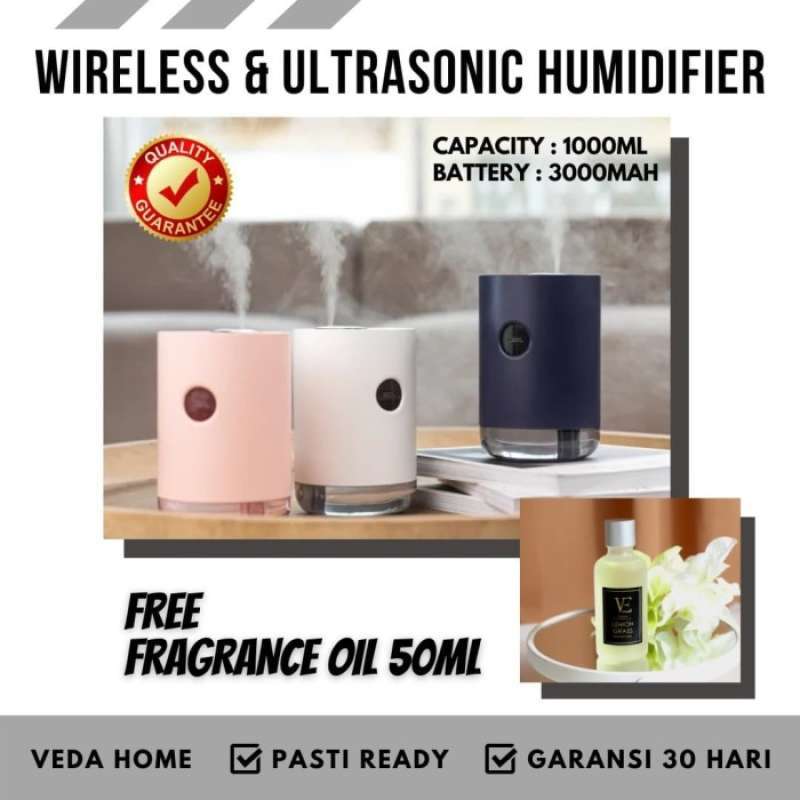 Promo Humidifier Wireless / Diffuser Uap Pelembap & Pengharum Ruangan 1L Diskon 23% di Seller ...