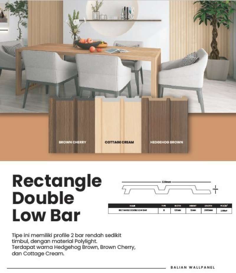 Jual Wall Panel Rectangle Double Low Bar B02 - Brown Cherry - Panel ...