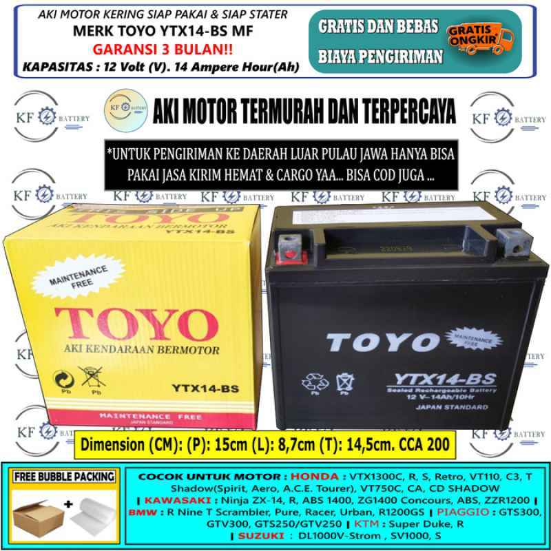 Promo Aki Motor Ytx14-bs 12 Volt 14 Ampere Aki Kering Diskon 23% Di ...