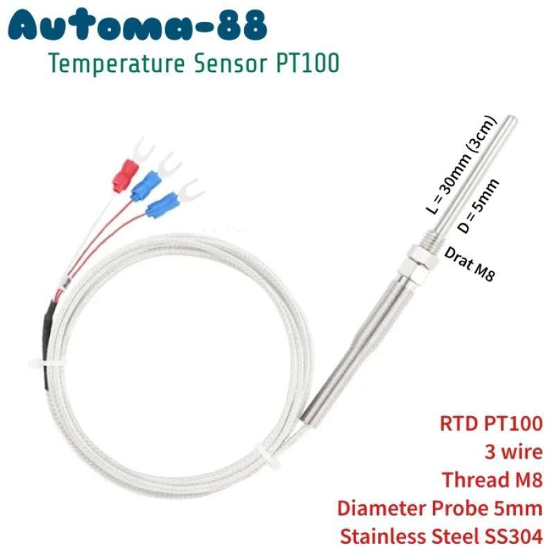 Promo Thermocouple Pt100 Probe 30mm 3cm M8 Temperature Sensor Suhu 3 ...