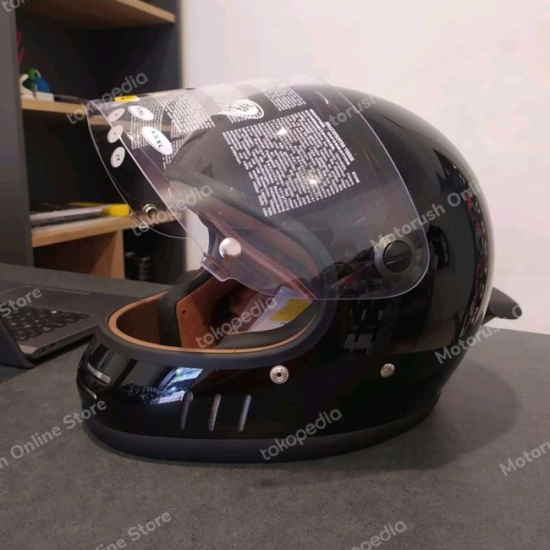 Promo Zeus Helmet Zs816e Vintage Black Gloss Classic Helm Retro Zeus Zs ...