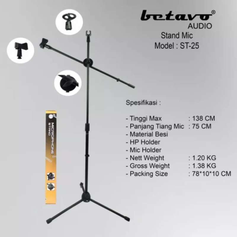 Promo Stand Mic Kaki Tiga Berdiri Betavo St-25 Holder Mic / Dudukan Mic ...