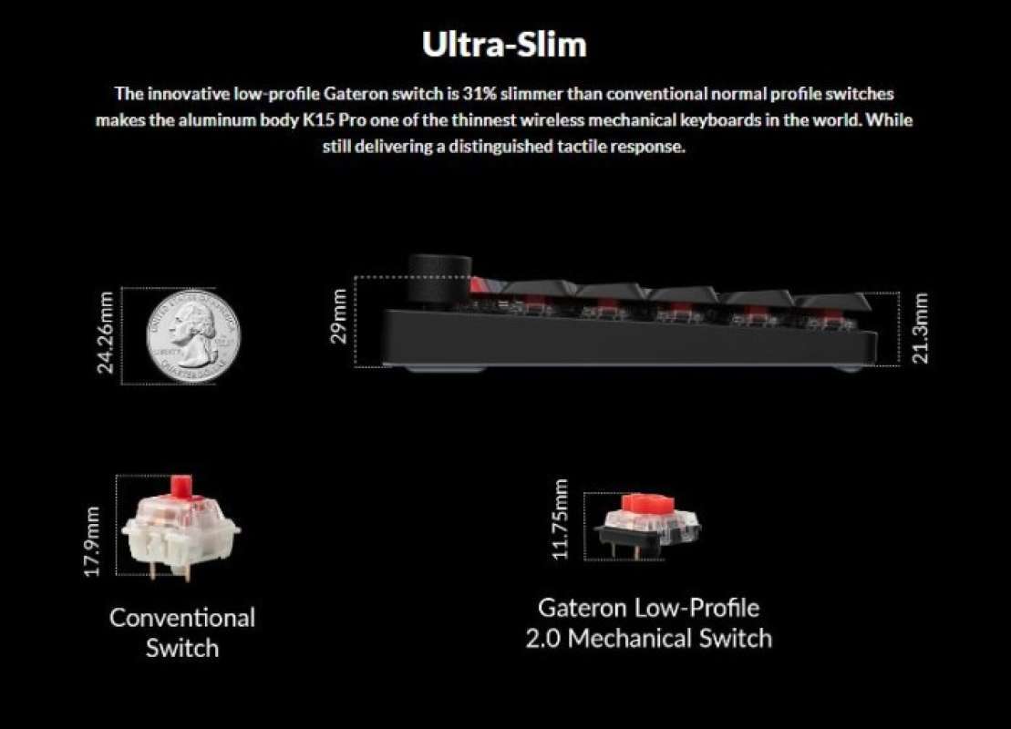 Promo 100% Produk Ori Keychron K15 Pro Alice Qmk/via Lowprofile Gateron ...