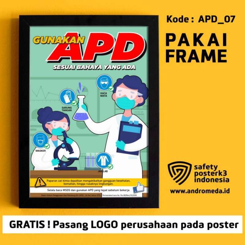 Jual Safety Poster : Apd Chemical Bekerja Kimia Laboratorium + Frame Di ...