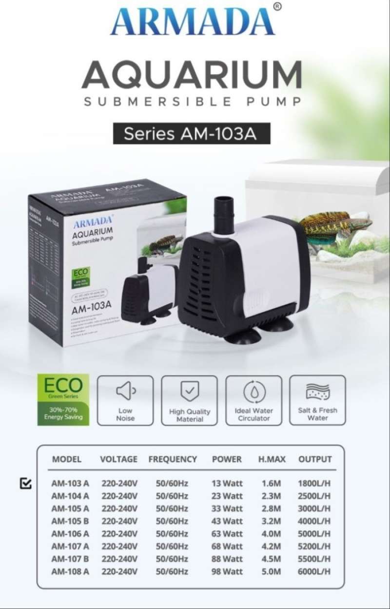 Jual Pompa Aquarium Celup Water Pump Kolam Ikan Armada Am 103 A Low ...