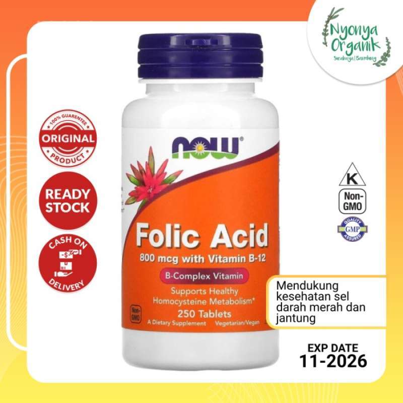 Promo Vitamin Suplemen Folic Acid 800 Mcg + B12 Now 250 Tablet Diskon ...