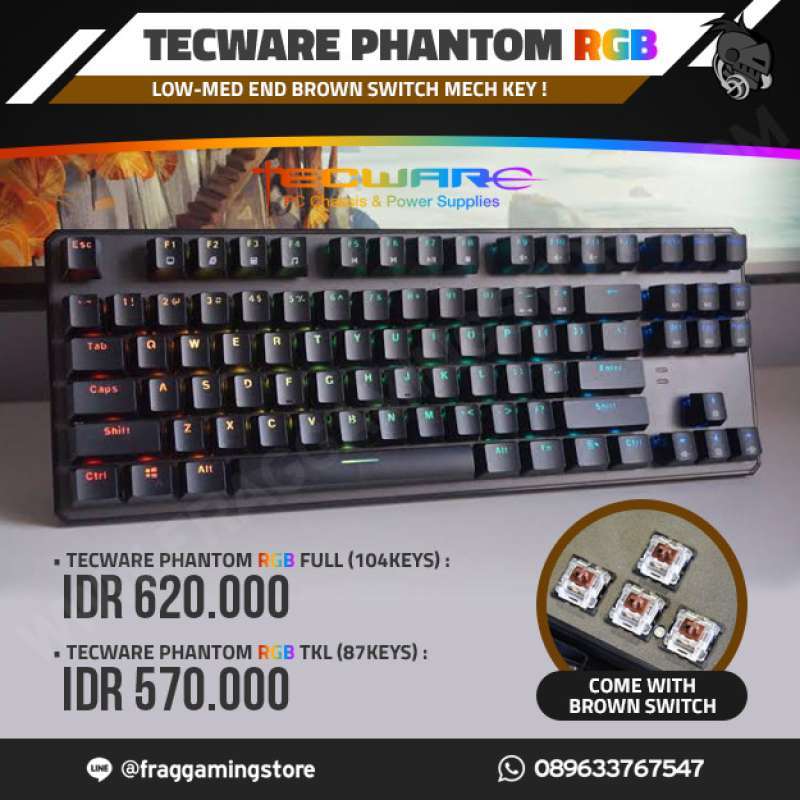 Promo Tecware Phantom P87 Tkl Rgb Outemu Switch Mechanical Keyboard ...