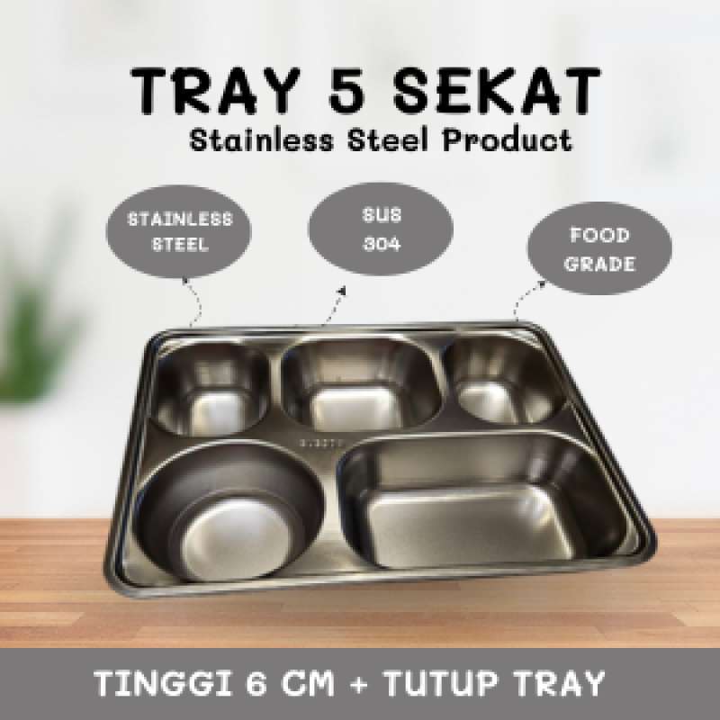 Jual Tray Mbg 5 Sekat Stainless Steel 304 Tray Makan Siang Lunch 6cm ...