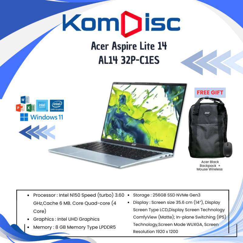 Jual Acer Al14-32p-c1es Intel Cel N150/8gb Ddr5/512gb Ssd/win 11/14 ...