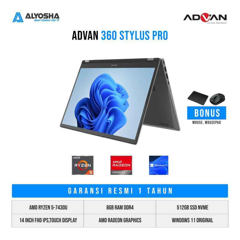 Jual Advan 360 Styluspro Amd Ryzen 5 7430 8gb RAM 512gb Ssd 14 Inch Ips ...
